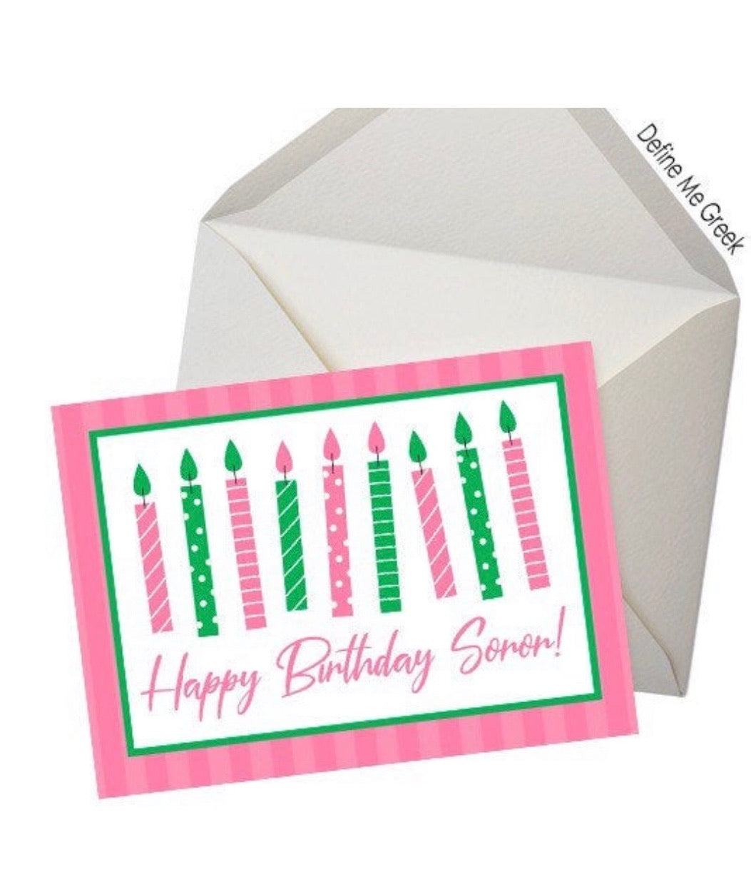 Happy Birthday Note Cards (pink and green) – Define Me Greek